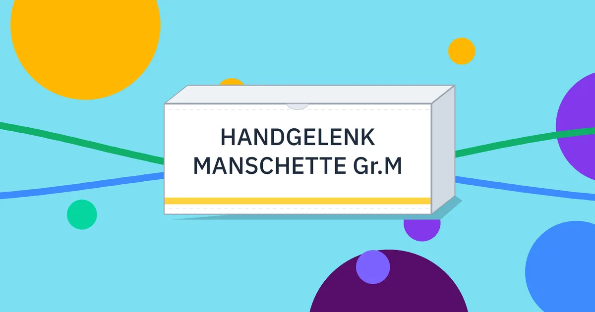 Symbolbild: Packung mit der Aufschrift HANDGELENK MANSCHETTE Gr.M (PZN 05548286) – Verfügbarkeit und Bezug in Apotheken in Frankfurt am Main