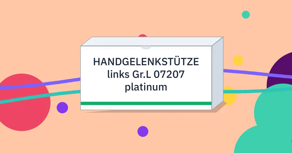 Symbolbild: Packung mit der Aufschrift HANDGELENKSTÜTZE links Gr.L 07207 platinum (PZN 19450705) – Verfügbarkeit und Bezug in Apotheken in Frankfurt am Main