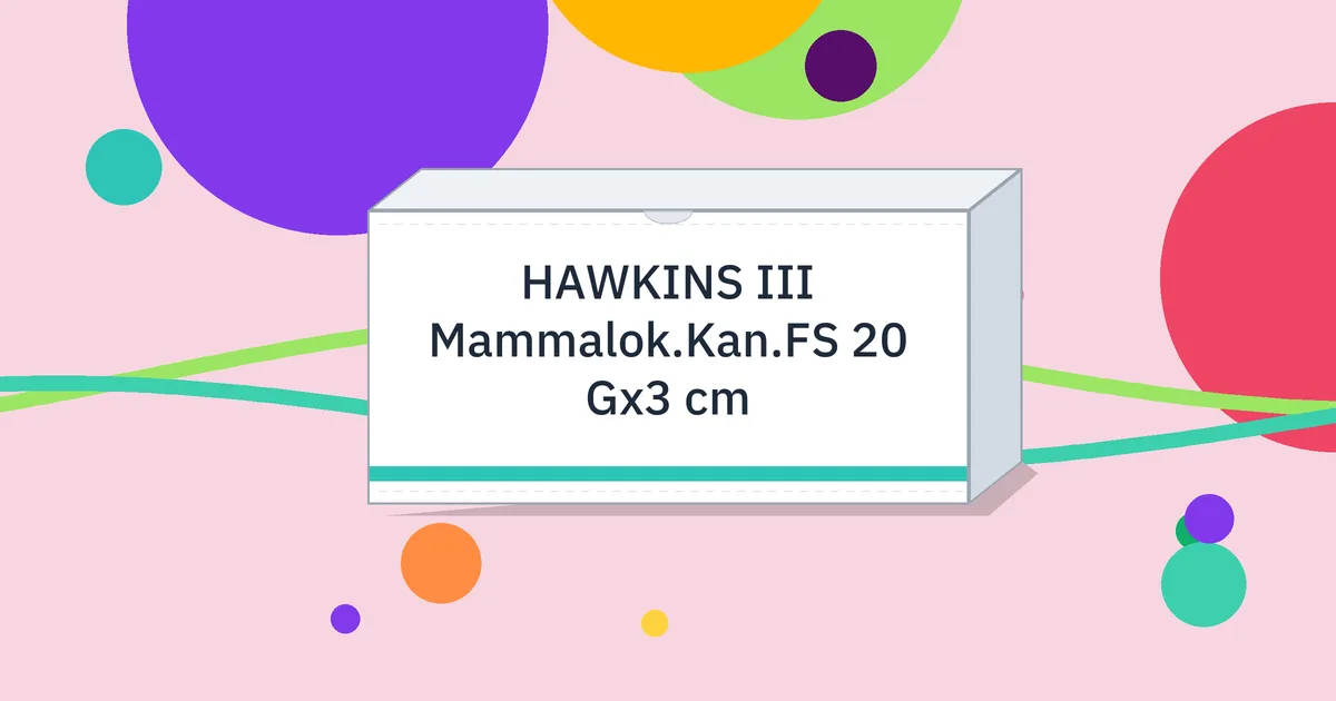 Symbolbild: Packung mit der Aufschrift HAWKINS III Mammalok.Kan.FS 20 Gx3 cm (PZN 04501911) – Verfügbarkeit und Bezug in Apotheken in Frankfurt am Main