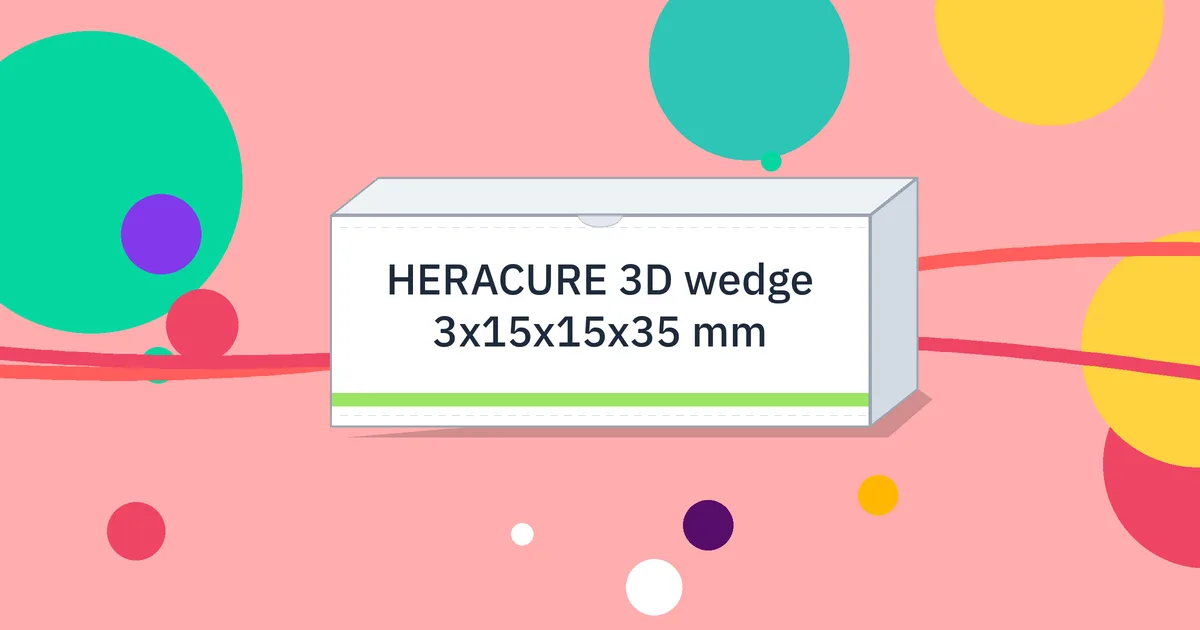 Symbolbild: Packung mit der Aufschrift HERACURE 3D wedge 3x15x15x35 mm (PZN 20621879) – Verfügbarkeit und Bezug in Apotheken in Frankfurt am Main