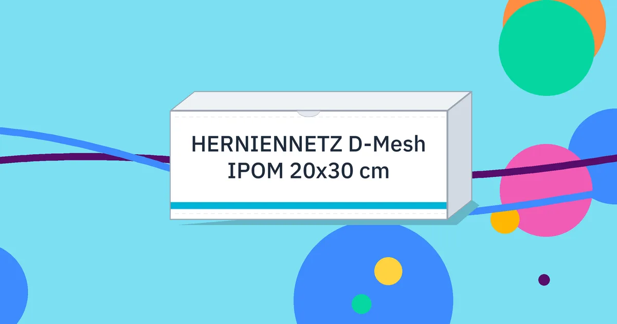 Symbolbild: Packung mit der Aufschrift HERNIENNETZ D-Mesh IPOM 20x30 cm (PZN 00539992) – Verfügbarkeit und Bezug in Apotheken in Frankfurt am Main