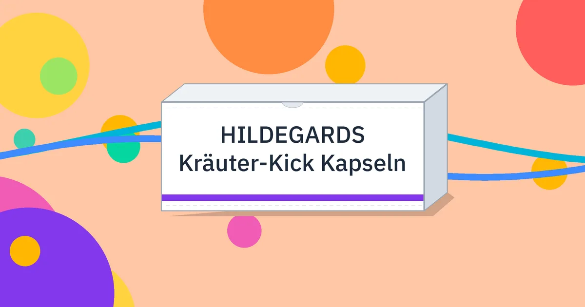 Symbolbild: Packung mit der Aufschrift HILDEGARDS Kräuter-Kick Kapseln (PZN 19307422) – Verfügbarkeit und Bezug in Apotheken in Frankfurt am Main