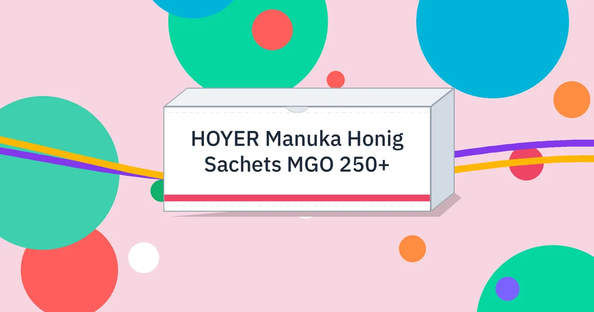 Symbolbild: Packung mit der Aufschrift HOYER Manuka Honig Sachets MGO 250+ (PZN 20635172) – Verfügbarkeit und Bezug in Apotheken in Frankfurt am Main