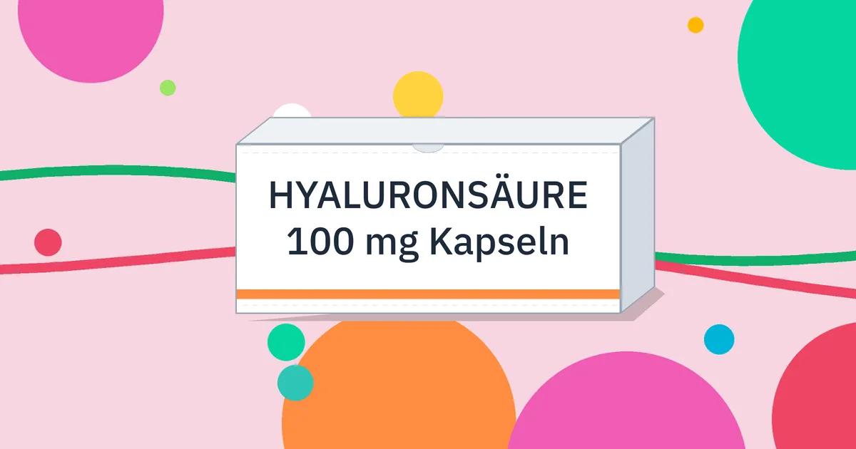 Symbolbild: Packung mit der Aufschrift HYALURONSÄURE 100 mg Kapseln (PZN 18665585) – Verfügbarkeit und Bezug in Apotheken in Frankfurt am Main