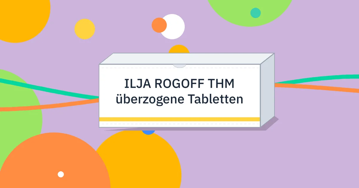 Symbolbild: Packung mit der Aufschrift ILJA ROGOFF THM überzogene Tabletten (PZN 08904149) – Verfügbarkeit und Bezug in Apotheken in Frankfurt am Main