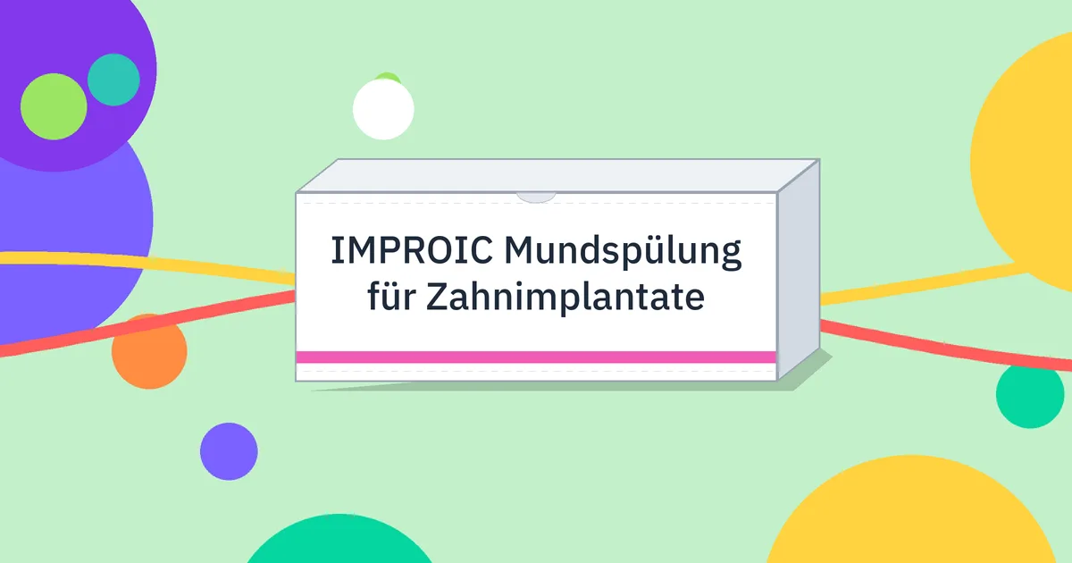 Symbolbild: Packung mit der Aufschrift IMPROIC Mundspülung für Zahnimplantate (PZN 19469797) – Verfügbarkeit und Bezug in Apotheken in Frankfurt am Main