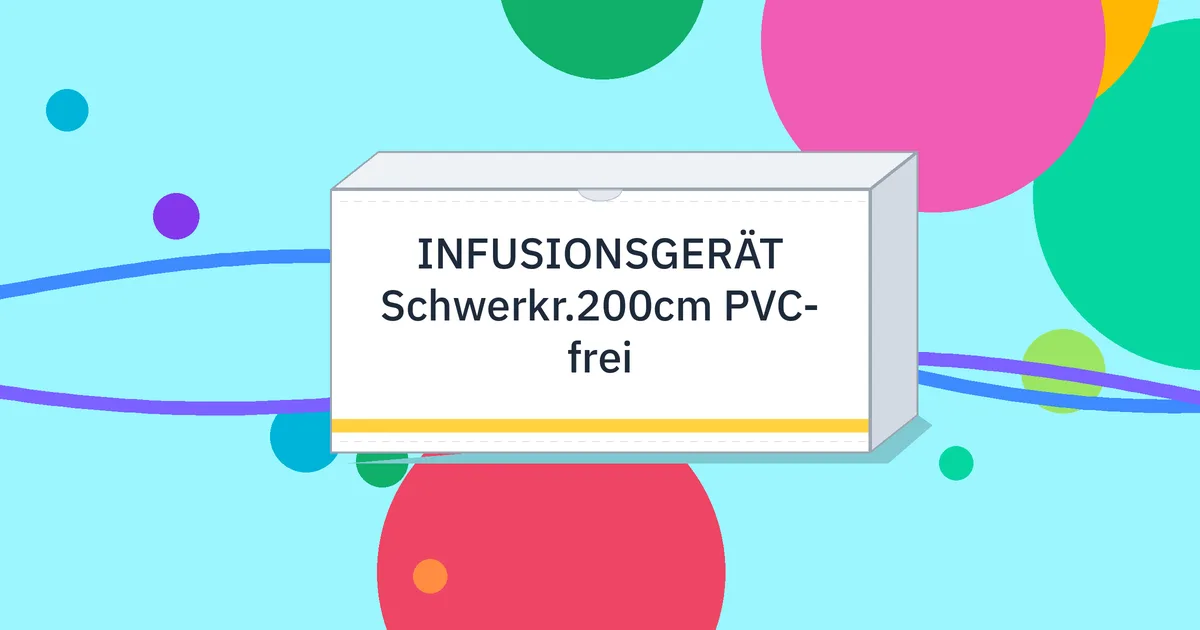 Symbolbild: Packung mit der Aufschrift INFUSIONSGERÄT Schwerkr.200cm PVC-frei (PZN 19893928) – Verfügbarkeit und Bezug in Apotheken in Frankfurt am Main