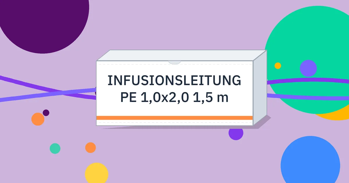 Symbolbild: Packung mit der Aufschrift INFUSIONSLEITUNG PE 1,0x2,0 1,5 m (PZN 03364955) – Verfügbarkeit und Bezug in Apotheken in Frankfurt am Main