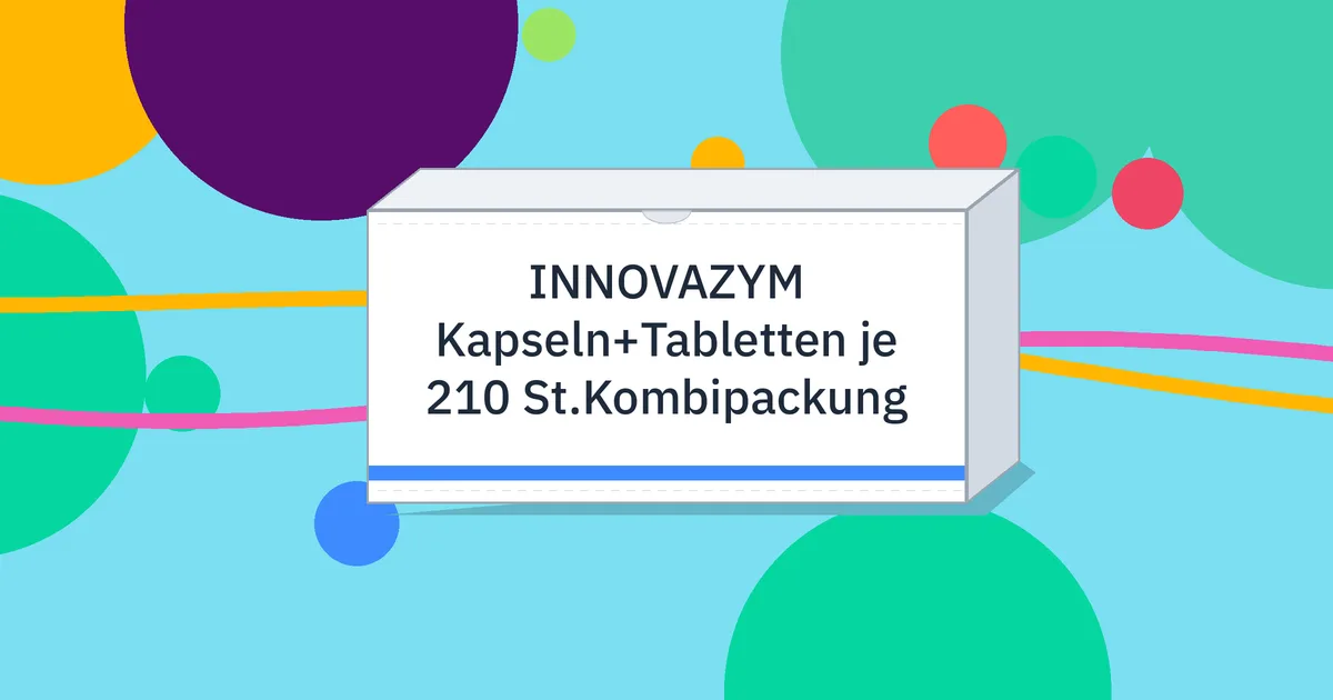 Symbolbild: Packung mit der Aufschrift INNOVAZYM Kapseln+Tabletten je 210 St.Kombipackung (PZN 04471943) – Verfügbarkeit und Bezug in Apotheken in Frankfurt am Main