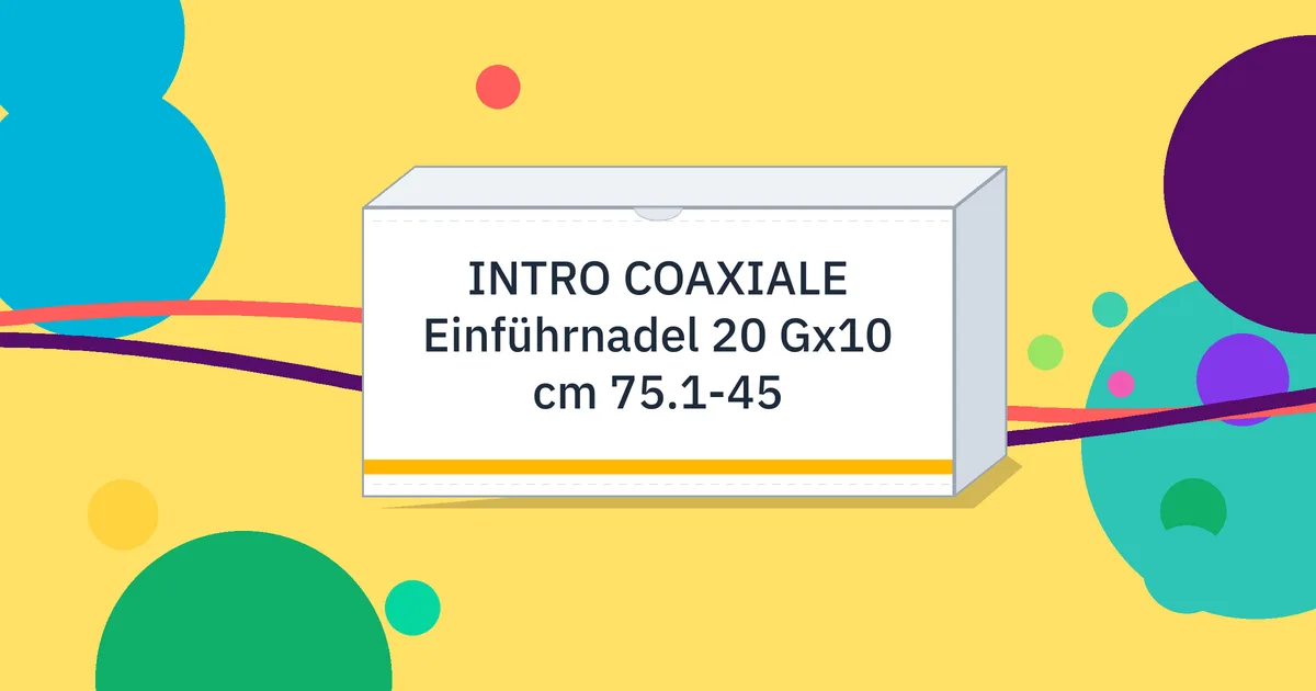Symbolbild: Packung mit der Aufschrift INTRO COAXIALE Einführnadel 20 Gx10 cm 75.1-45 (PZN 16946593) – Verfügbarkeit und Bezug in Apotheken in Frankfurt am Main