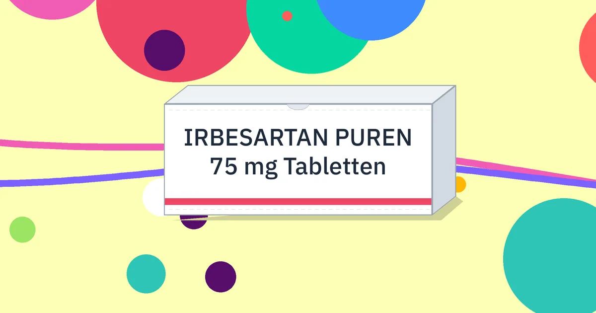 Symbolbild: Packung mit der Aufschrift IRBESARTAN PUREN 75 mg Tabletten (PZN 12893612) – Verfügbarkeit und Bezug in Apotheken in Frankfurt am Main