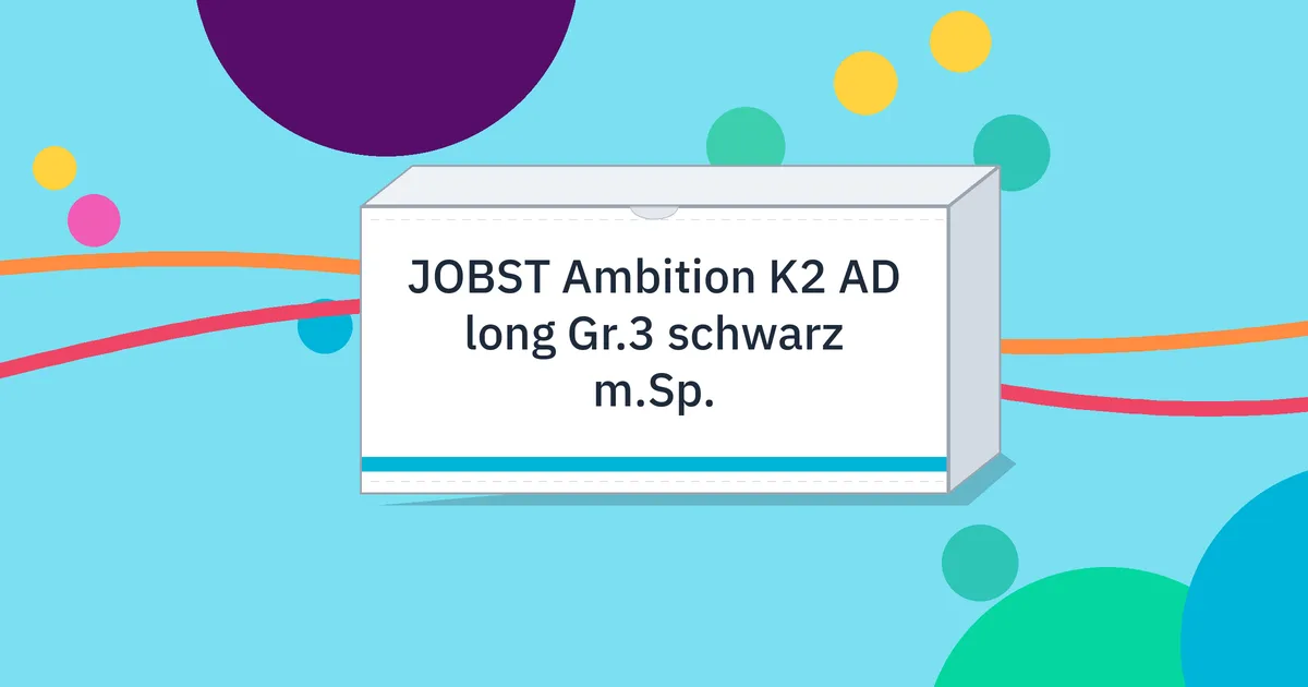 Symbolbild: Packung mit der Aufschrift JOBST Ambition K2 AD long Gr.3 schwarz m.Sp. (PZN 11020773) – Verfügbarkeit und Bezug in Apotheken in Frankfurt am Main