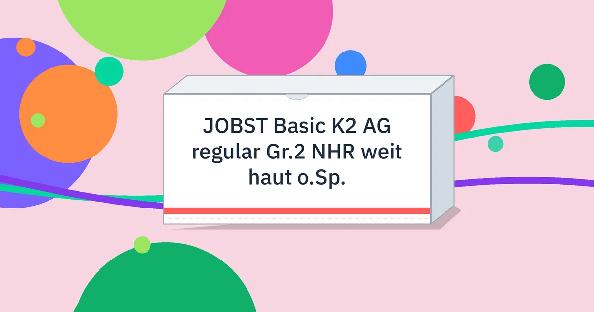 Symbolbild: Packung mit der Aufschrift JOBST Basic K2 AG regular Gr.2 NHR weit haut o.Sp. (PZN 11249576) – Verfügbarkeit und Bezug in Apotheken in Frankfurt am Main