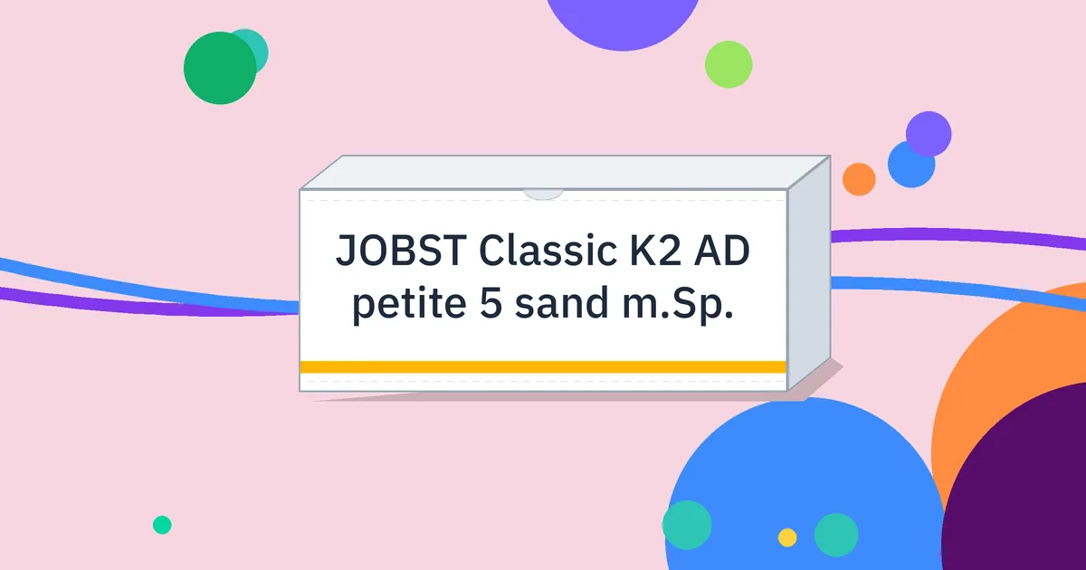 Symbolbild: Packung mit der Aufschrift JOBST Classic K2 AD petite 5 sand m.Sp. (PZN 11269662) – Verfügbarkeit und Bezug in Apotheken in Frankfurt am Main