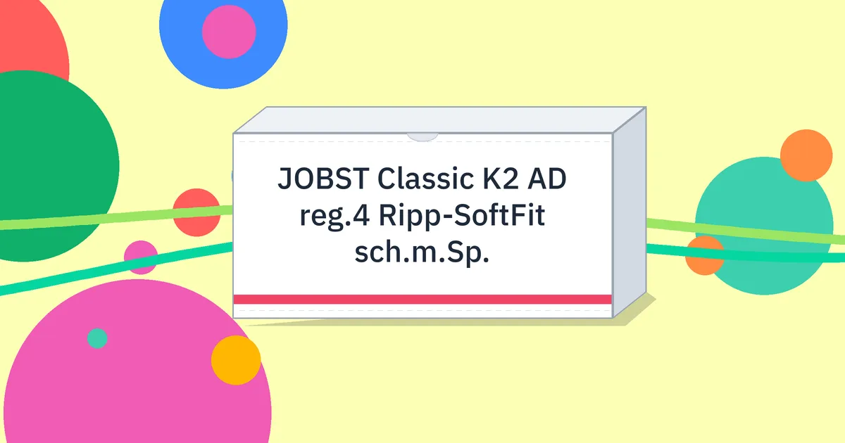 Symbolbild: Packung mit der Aufschrift JOBST Classic K2 AD reg.4 Ripp-SoftFit sch.m.Sp. (PZN 14222307) – Verfügbarkeit und Bezug in Apotheken in Frankfurt am Main