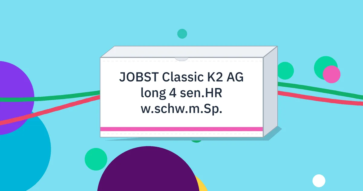 Symbolbild: Packung mit der Aufschrift JOBST Classic K2 AG long 4 sen.HR w.schw.m.Sp. (PZN 17959830) – Verfügbarkeit und Bezug in Apotheken in Frankfurt am Main