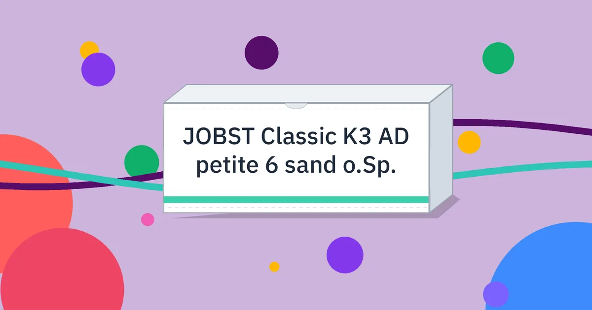 Symbolbild: Packung mit der Aufschrift JOBST Classic K3 AD petite 6 sand o.Sp. (PZN 13070580) – Verfügbarkeit und Bezug in Apotheken in Frankfurt am Main