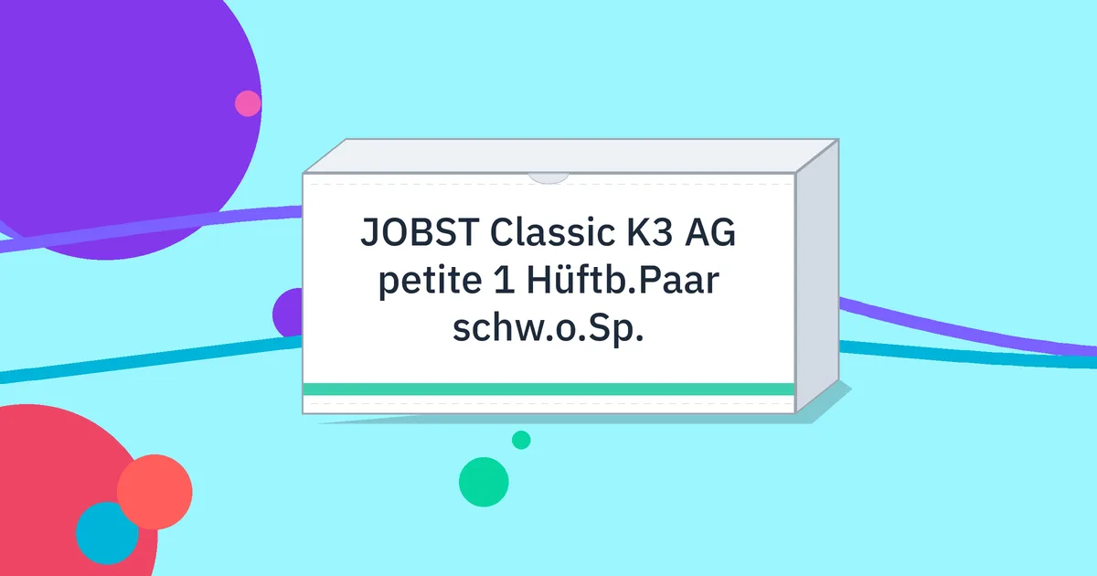 Symbolbild: Packung mit der Aufschrift JOBST Classic K3 AG petite 1 Hüftb.Paar schw.o.Sp. (PZN 13074023) – Verfügbarkeit und Bezug in Apotheken in Frankfurt am Main