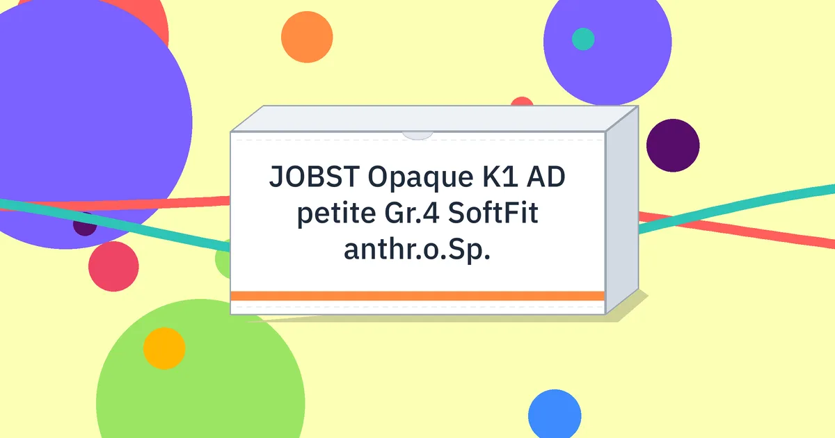 Symbolbild: Packung mit der Aufschrift JOBST Opaque K1 AD petite Gr.4 SoftFit anthr.o.Sp. (PZN 16263664) – Verfügbarkeit und Bezug in Apotheken in Frankfurt am Main
