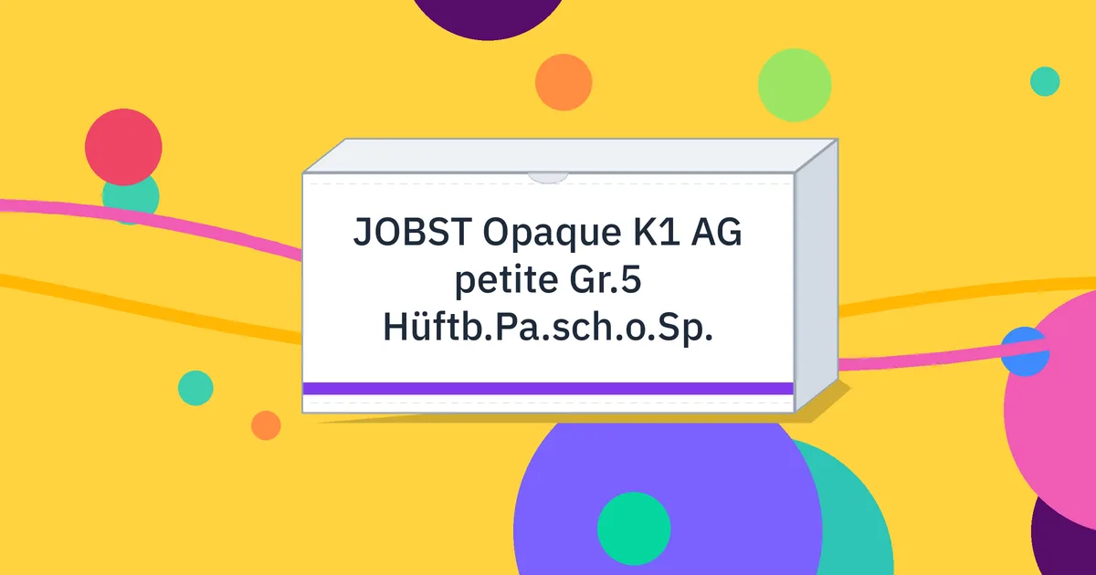 Symbolbild: Packung mit der Aufschrift JOBST Opaque K1 AG petite Gr.5 Hüftb.Pa.sch.o.Sp. (PZN 13098880) – Verfügbarkeit und Bezug in Apotheken in Frankfurt am Main