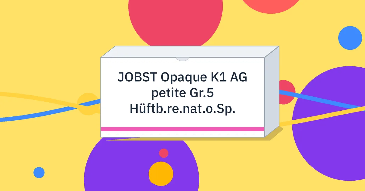 Symbolbild: Packung mit der Aufschrift JOBST Opaque K1 AG petite Gr.5 Hüftb.re.nat.o.Sp. (PZN 13099543) – Verfügbarkeit und Bezug in Apotheken in Frankfurt am Main