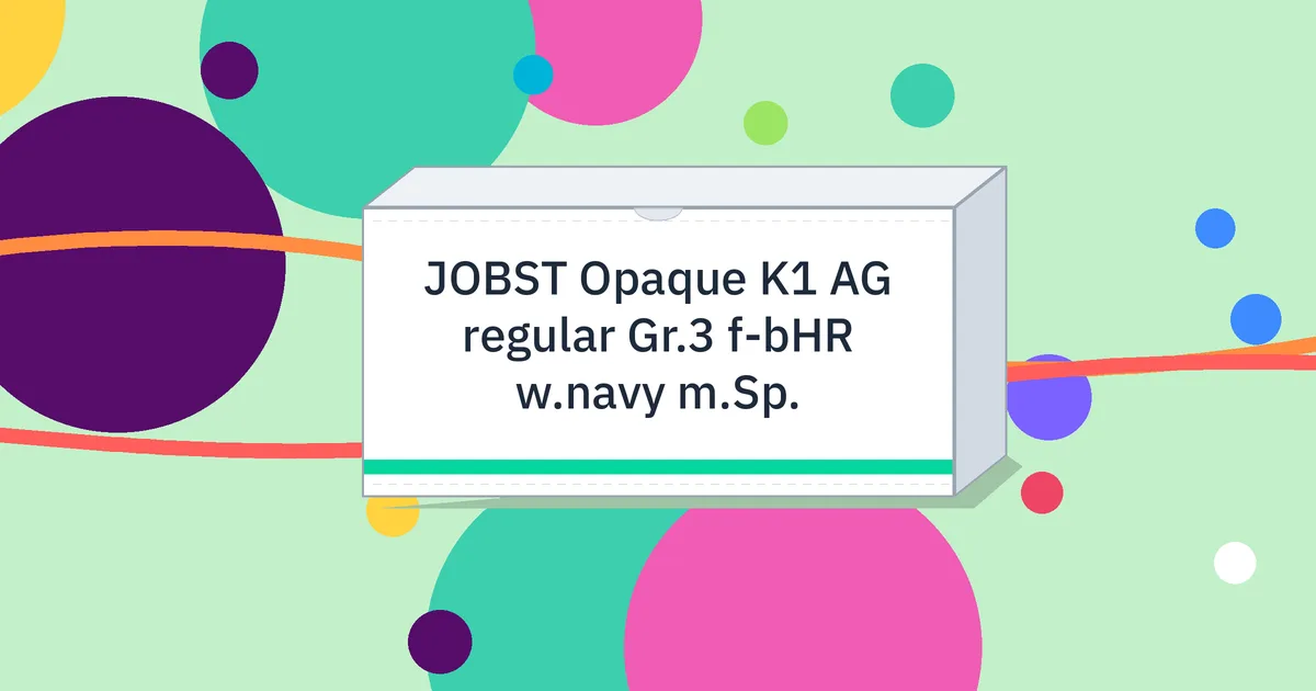 Symbolbild: Packung mit der Aufschrift JOBST Opaque K1 AG regular Gr.3 f-bHR w.navy m.Sp. (PZN 13090996) – Verfügbarkeit und Bezug in Apotheken in Frankfurt am Main