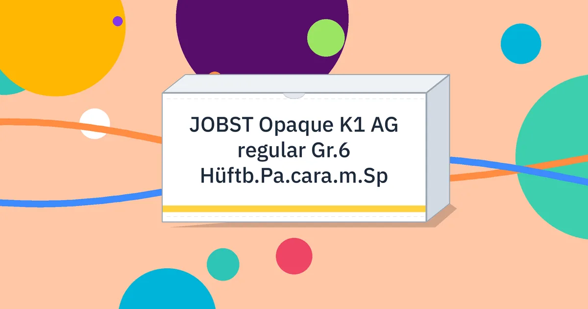 Symbolbild: Packung mit der Aufschrift JOBST Opaque K1 AG regular Gr.6 Hüftb.Pa.cara.m.Sp (PZN 13100430) – Verfügbarkeit und Bezug in Apotheken in Frankfurt am Main
