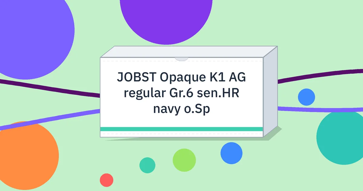 Symbolbild: Packung mit der Aufschrift JOBST Opaque K1 AG regular Gr.6 sen.HR navy o.Sp (PZN 13096065) – Verfügbarkeit und Bezug in Apotheken in Frankfurt am Main