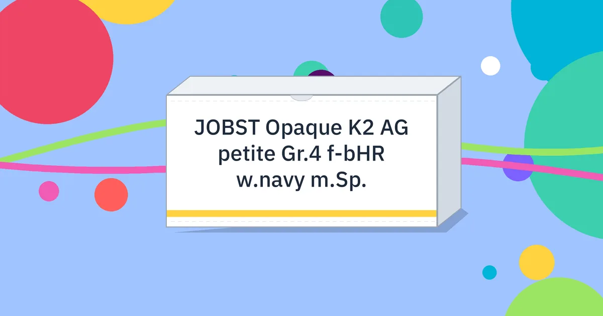 Symbolbild: Packung mit der Aufschrift JOBST Opaque K2 AG petite Gr.4 f-bHR w.navy m.Sp. (PZN 13160716) – Verfügbarkeit und Bezug in Apotheken in Frankfurt am Main
