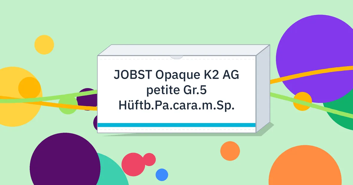 Symbolbild: Packung mit der Aufschrift JOBST Opaque K2 AG petite Gr.5 Hüftb.Pa.cara.m.Sp. (PZN 13114277) – Verfügbarkeit und Bezug in Apotheken in Frankfurt am Main