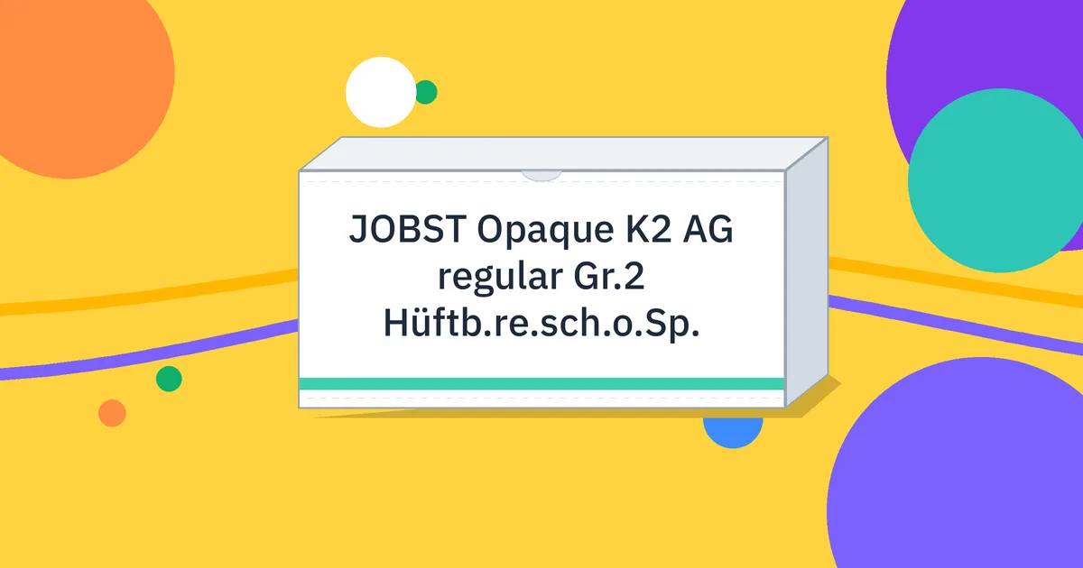 Symbolbild: Packung mit der Aufschrift JOBST Opaque K2 AG regular Gr.2 Hüftb.re.sch.o.Sp. (PZN 13117761) – Verfügbarkeit und Bezug in Apotheken in Frankfurt am Main