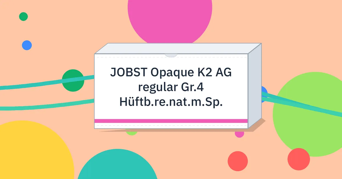 Symbolbild: Packung mit der Aufschrift JOBST Opaque K2 AG regular Gr.4 Hüftb.re.nat.m.Sp. (PZN 13117318) – Verfügbarkeit und Bezug in Apotheken in Frankfurt am Main