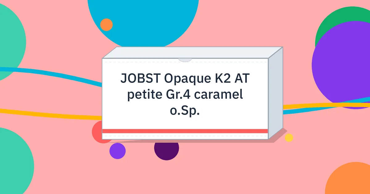 Symbolbild: Packung mit der Aufschrift JOBST Opaque K2 AT petite Gr.4 caramel o.Sp. (PZN 10724319) – Verfügbarkeit und Bezug in Apotheken in Frankfurt am Main