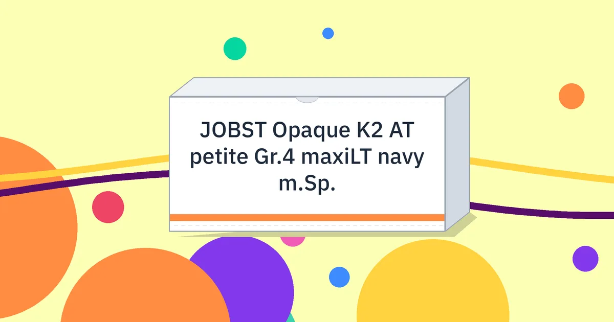 Symbolbild: Packung mit der Aufschrift JOBST Opaque K2 AT petite Gr.4 maxiLT navy m.Sp. (PZN 13118714) – Verfügbarkeit und Bezug in Apotheken in Frankfurt am Main