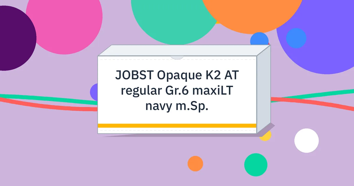 Symbolbild: Packung mit der Aufschrift JOBST Opaque K2 AT regular Gr.6 maxiLT navy m.Sp. (PZN 13121604) – Verfügbarkeit und Bezug in Apotheken in Frankfurt am Main