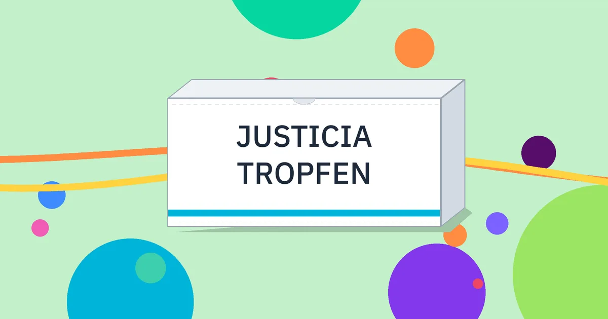 Symbolbild: Packung mit der Aufschrift JUSTICIA TROPFEN (PZN 15229375) – Verfügbarkeit und Bezug in Apotheken in Frankfurt am Main