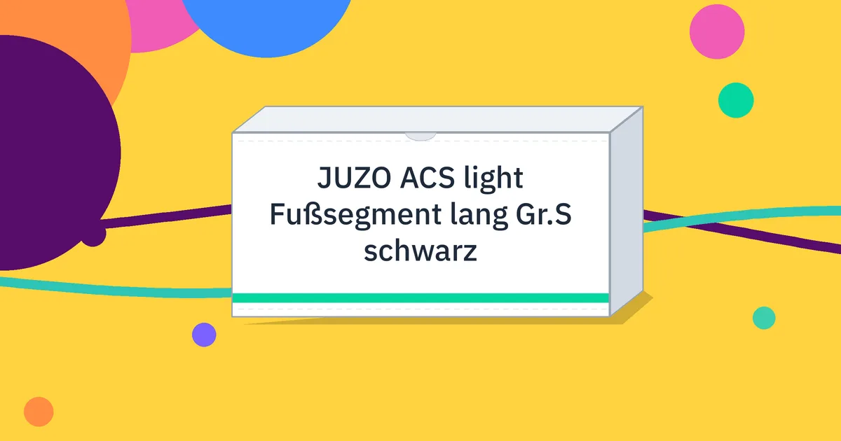 Symbolbild: Packung mit der Aufschrift JUZO ACS light Fußsegment lang Gr.S schwarz (PZN 13575363) – Verfügbarkeit und Bezug in Apotheken in Frankfurt am Main