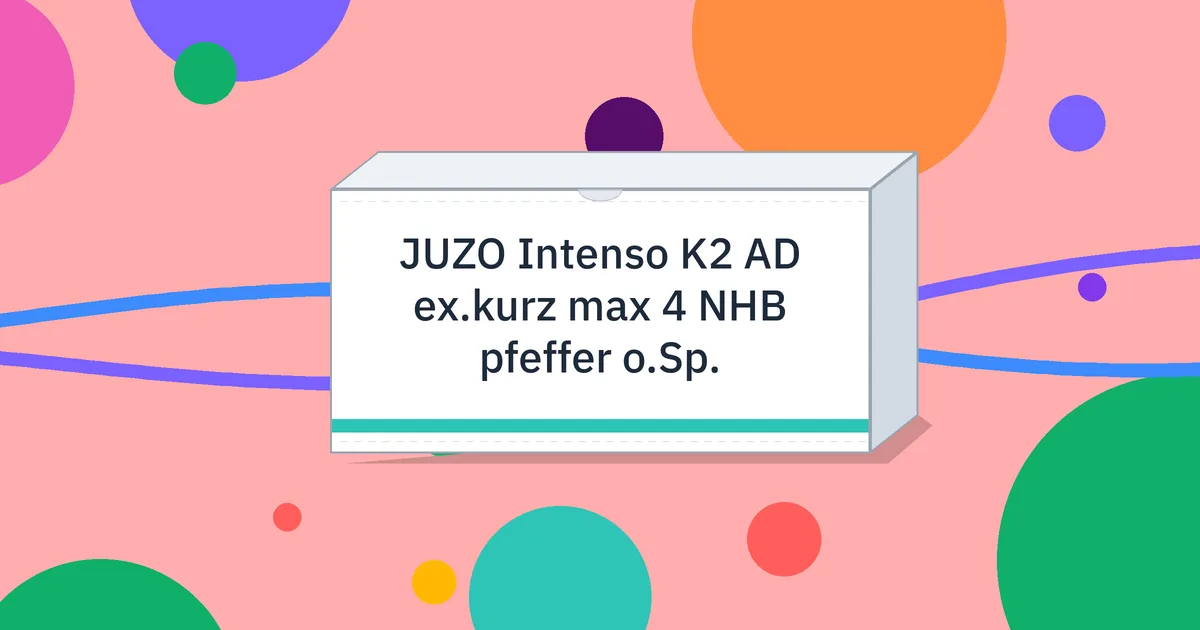 Symbolbild: Packung mit der Aufschrift JUZO Intenso K2 AD ex.kurz max 4 NHB pfeffer o.Sp. (PZN 18620789) – Verfügbarkeit und Bezug in Apotheken in Frankfurt am Main
