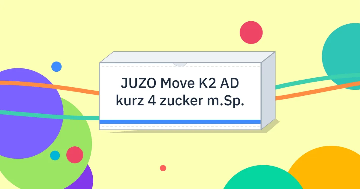 Symbolbild: Packung mit der Aufschrift JUZO Move K2 AD kurz 4 zucker m.Sp. (PZN 18508414) – Verfügbarkeit und Bezug in Apotheken in Frankfurt am Main