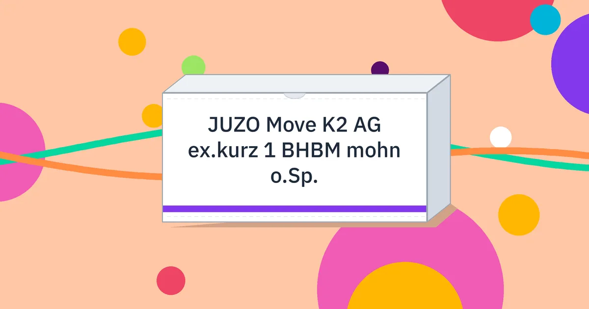 Symbolbild: Packung mit der Aufschrift JUZO Move K2 AG ex.kurz 1 BHBM mohn o.Sp. (PZN 18566127) – Verfügbarkeit und Bezug in Apotheken in Frankfurt am Main