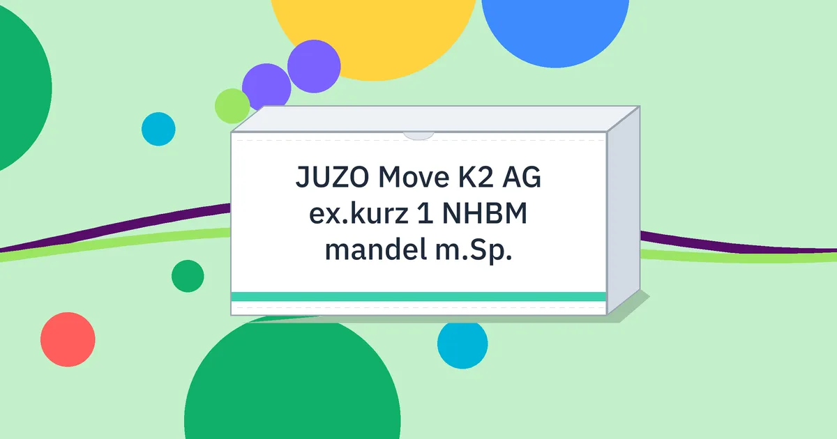 Symbolbild: Packung mit der Aufschrift JUZO Move K2 AG ex.kurz 1 NHBM mandel m.Sp. (PZN 16642640) – Verfügbarkeit und Bezug in Apotheken in Frankfurt am Main