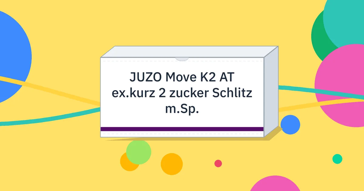 Symbolbild: Packung mit der Aufschrift JUZO Move K2 AT ex.kurz 2 zucker Schlitz m.Sp. (PZN 20671535) – Verfügbarkeit und Bezug in Apotheken in Frankfurt am Main