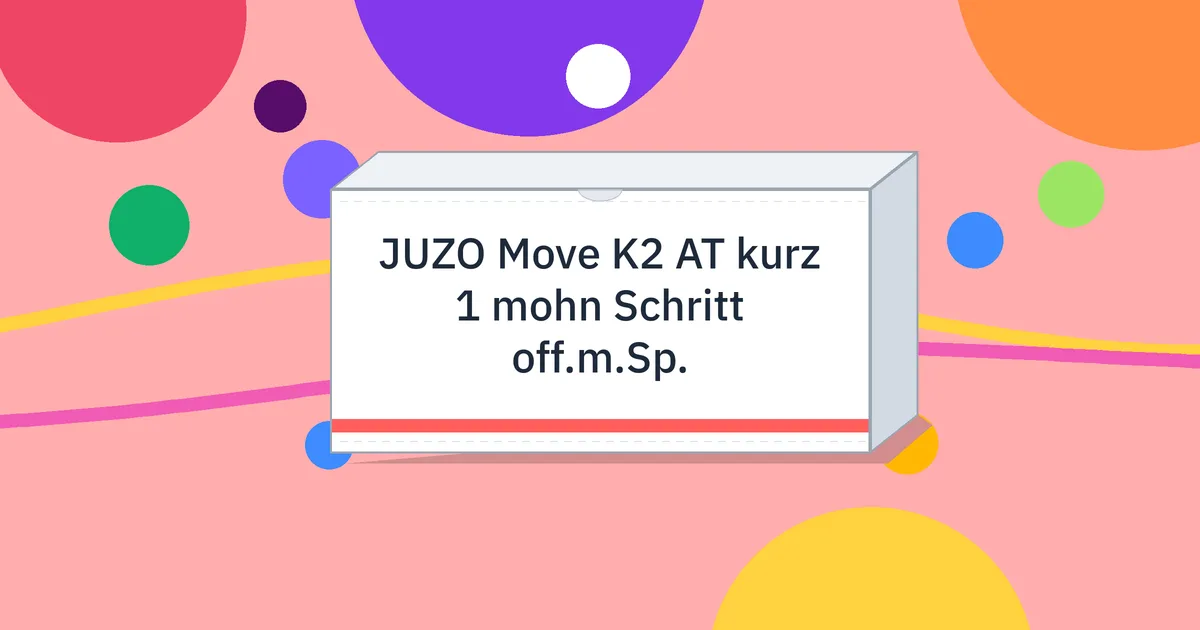 Symbolbild: Packung mit der Aufschrift JUZO Move K2 AT kurz 1 mohn Schritt off.m.Sp. (PZN 20674551) – Verfügbarkeit und Bezug in Apotheken in Frankfurt am Main