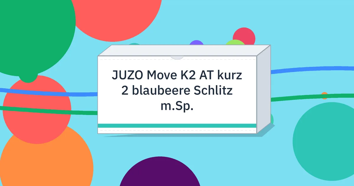 Symbolbild: Packung mit der Aufschrift JUZO Move K2 AT kurz 2 blaubeere Schlitz m.Sp. (PZN 20674918) – Verfügbarkeit und Bezug in Apotheken in Frankfurt am Main