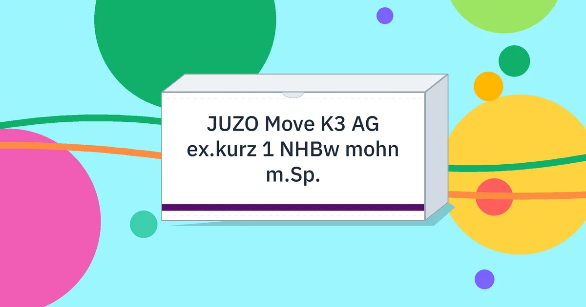 Symbolbild: Packung mit der Aufschrift JUZO Move K3 AG ex.kurz 1 NHBw mohn m.Sp. (PZN 18594342) – Verfügbarkeit und Bezug in Apotheken in Frankfurt am Main