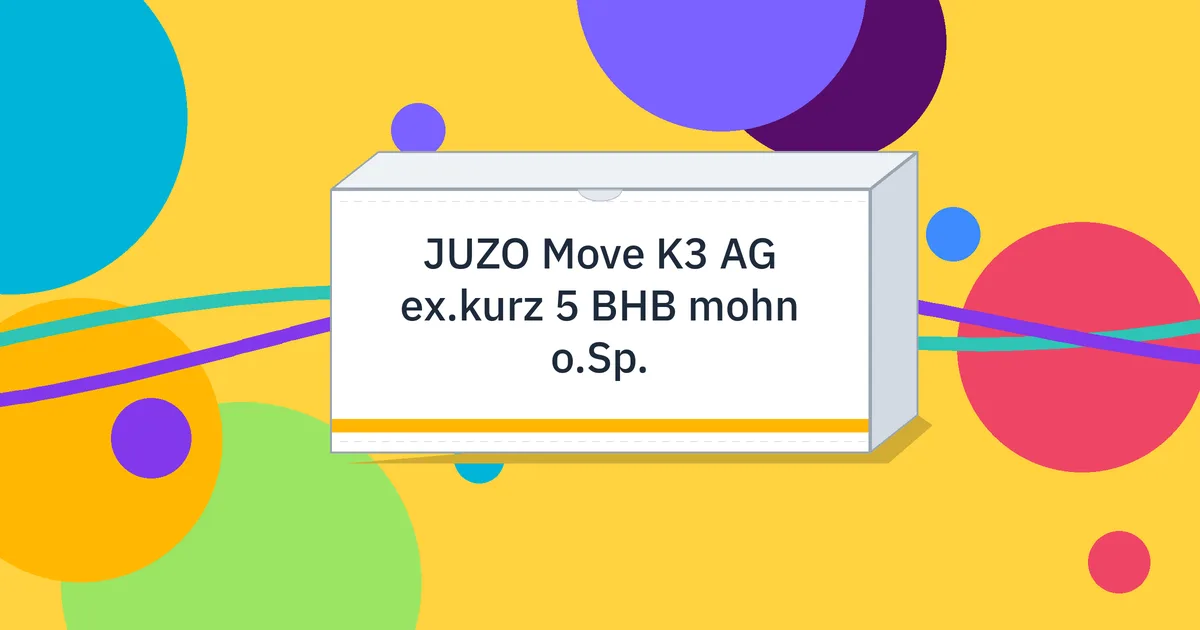 Symbolbild: Packung mit der Aufschrift JUZO Move K3 AG ex.kurz 5 BHB mohn o.Sp. (PZN 18597441) – Verfügbarkeit und Bezug in Apotheken in Frankfurt am Main