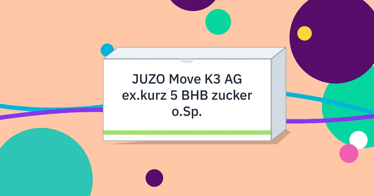 Symbolbild: Packung mit der Aufschrift JUZO Move K3 AG ex.kurz 5 BHB zucker o.Sp. (PZN 18585484) – Verfügbarkeit und Bezug in Apotheken in Frankfurt am Main