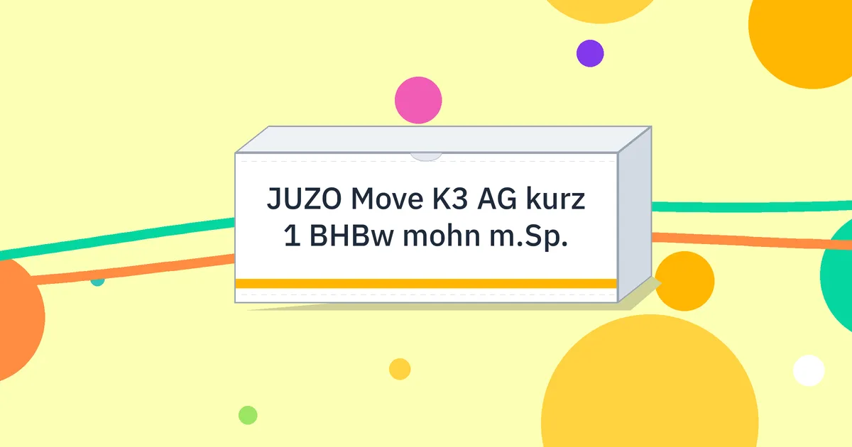 Symbolbild: Packung mit der Aufschrift JUZO Move K3 AG kurz 1 BHBw mohn m.Sp. (PZN 18591680) – Verfügbarkeit und Bezug in Apotheken in Frankfurt am Main