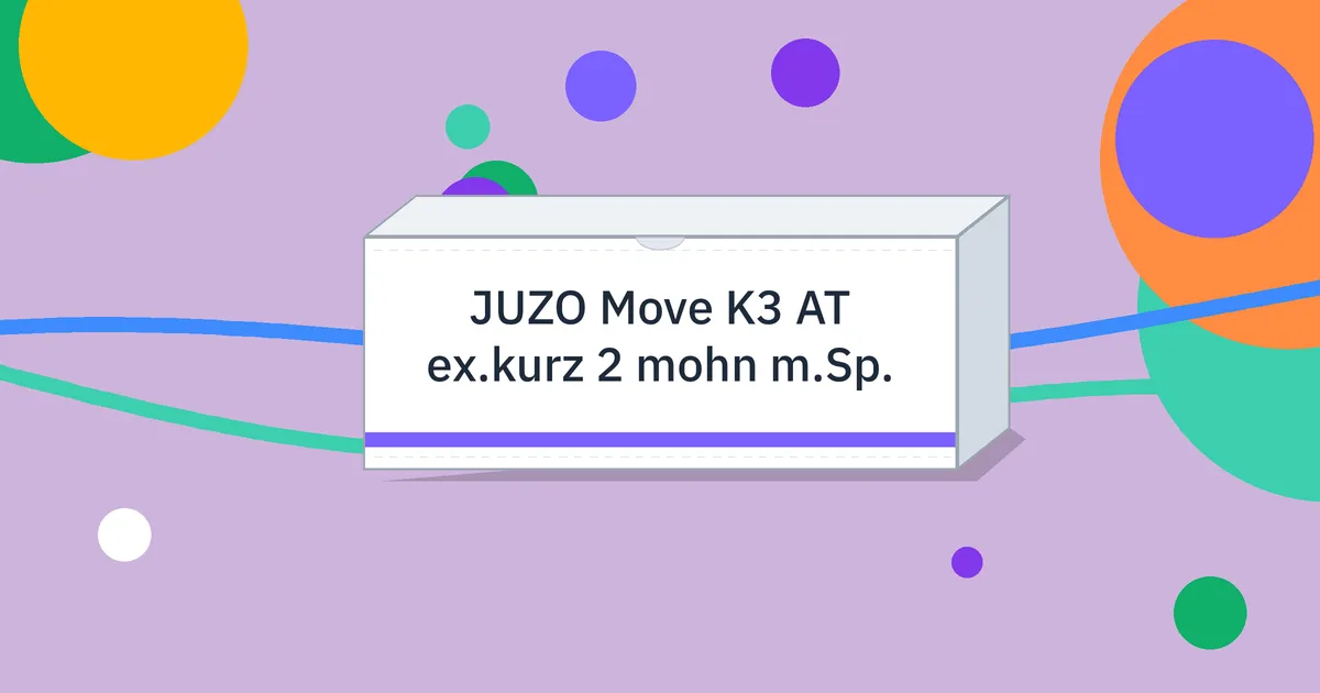 Symbolbild: Packung mit der Aufschrift JUZO Move K3 AT ex.kurz 2 mohn m.Sp. (PZN 20680238) – Verfügbarkeit und Bezug in Apotheken in Frankfurt am Main