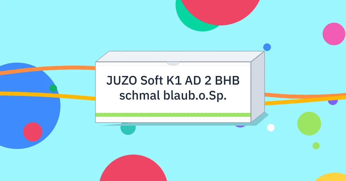 Symbolbild: Packung mit der Aufschrift JUZO Soft K1 AD 2 BHB schmal blaub.o.Sp. (PZN 15463125) – Verfügbarkeit und Bezug in Apotheken in Frankfurt am Main
